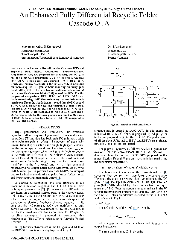 (PDF) An enhanced fully differential Recyclic Folded Cascode OTA