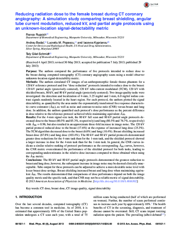 (PDF) Reducing radiation dose to the female breast during CT coronary ...