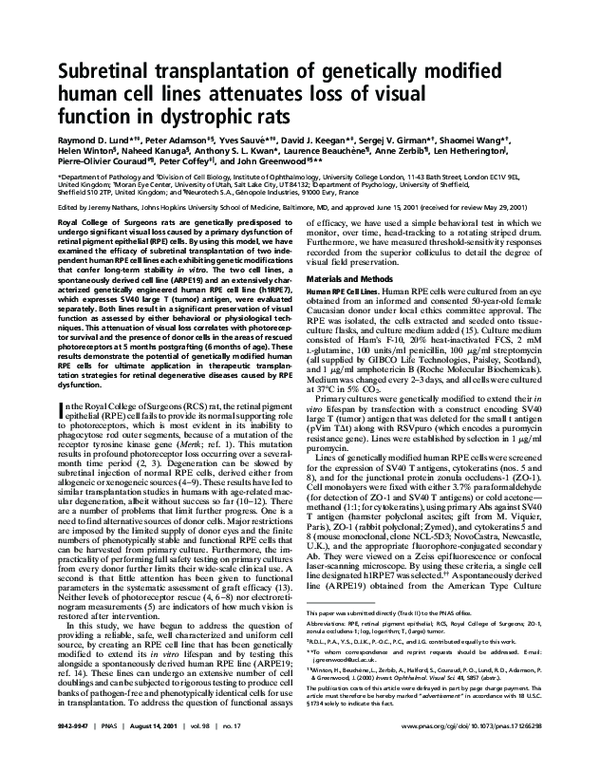 (PDF) Subretinal transplantation of genetically modified human cell ...