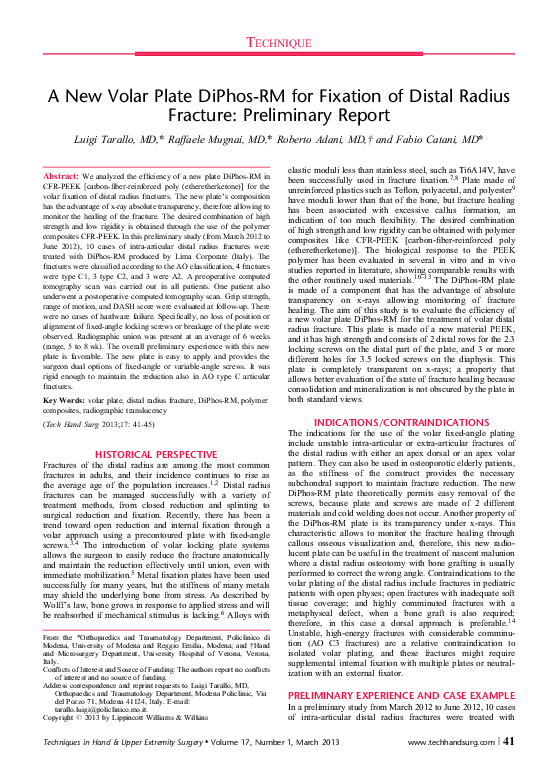 (PDF) A New Volar Plate DiPhos-RM for Fixation of Distal Radius Fracture