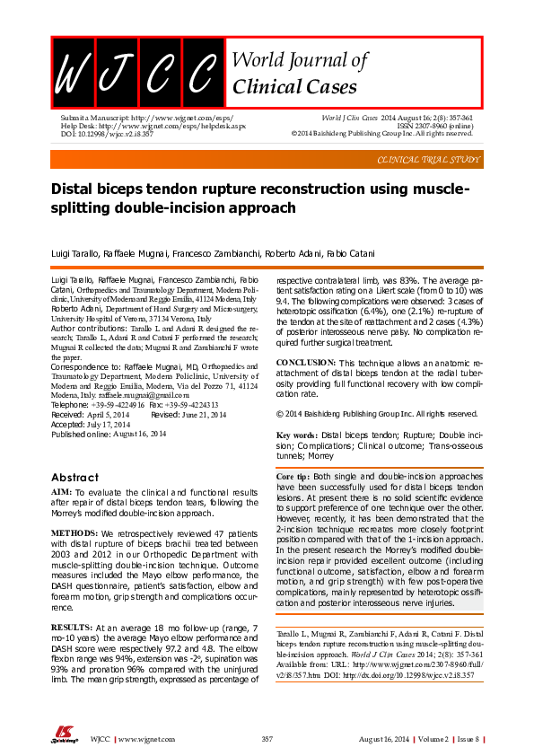 (PDF) Distal biceps tendon rupture reconstruction using muscle ...