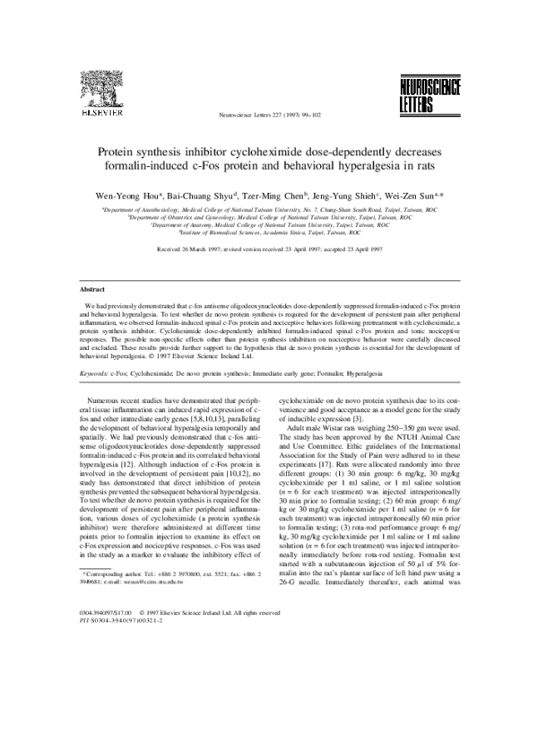(PDF) Protein synthesis inhibitor cycloheximide dose-dependently ...