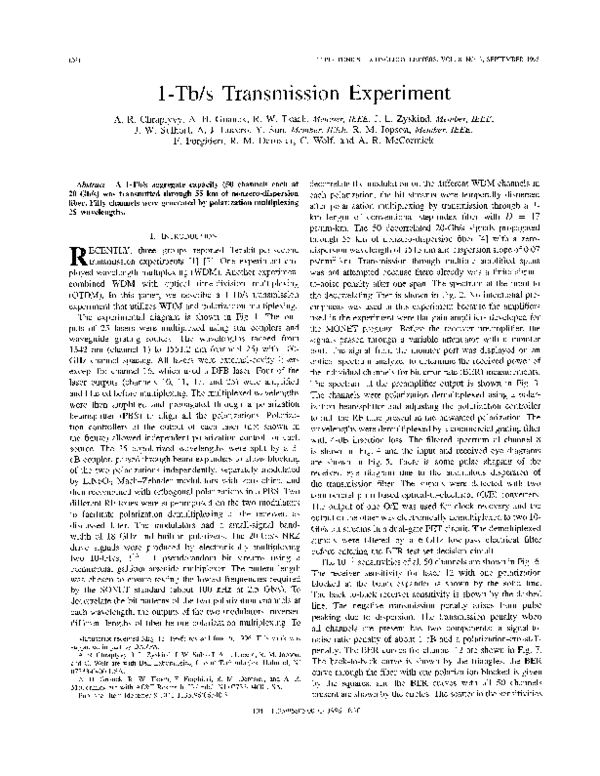 (PDF) 1Tb/s transmission experiment