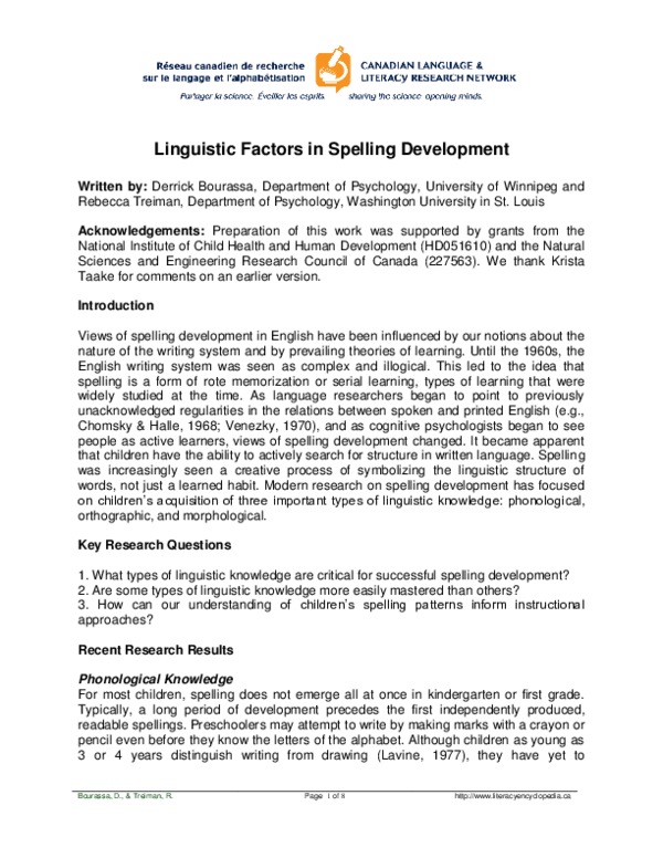 (PDF) Linguistic Factors in Spelling Development