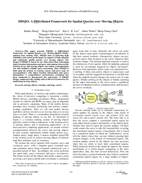 Pdf Disqo A Distributed Framework For Spatial Queries Over Moving Objects
