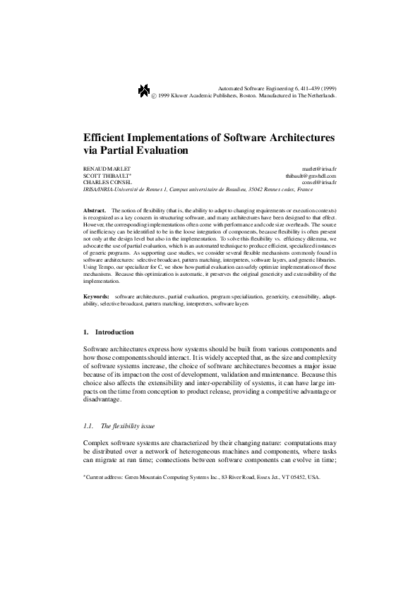 Efficient Implementations Of Software Architectures Via Partial Evaluation