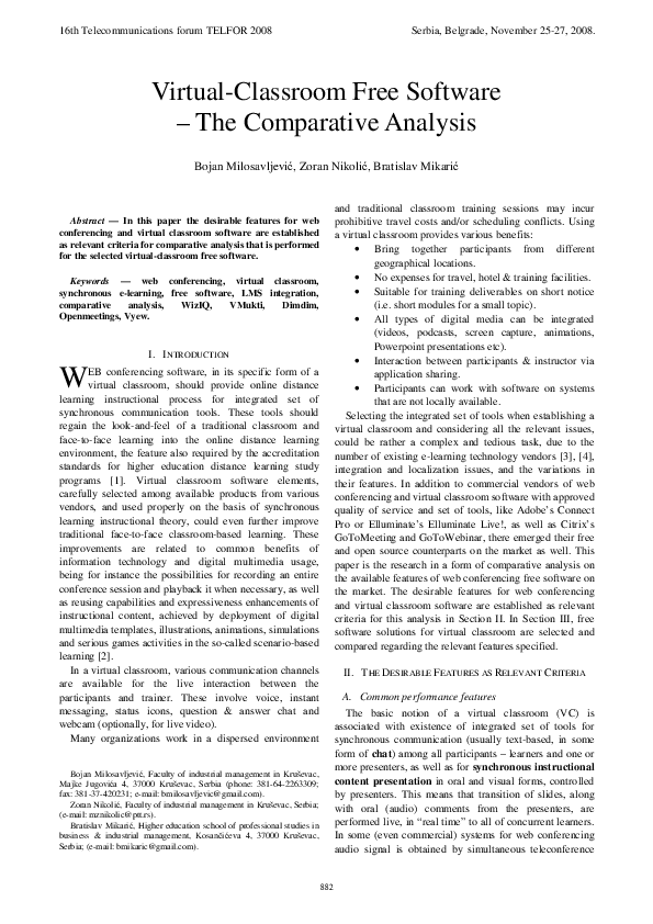 (PDF) Virtual-Classroom Free Software – The Comparative Analysis