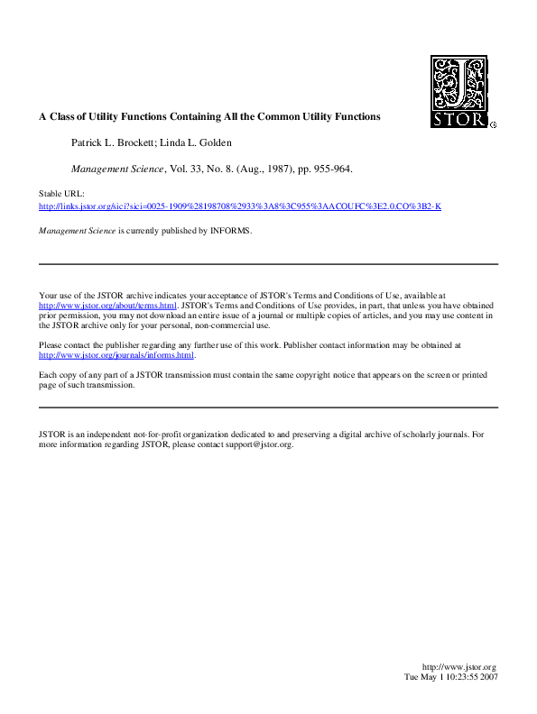 (PDF) A Class of Utility Functions Containing all the Common Utility ...