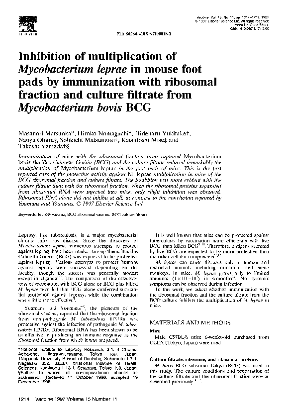 (PDF) Inhibition of multiplication of Mycobacterium leprae in mouse ...