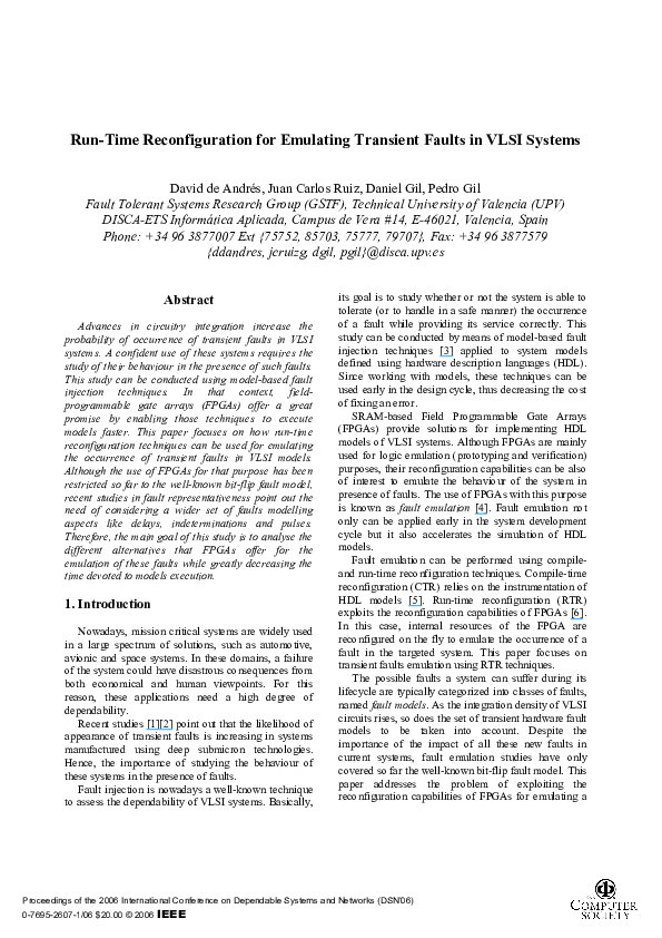 Pdf Run Time Reconfiguration For Emulating Transient Faults In Vlsi Systems