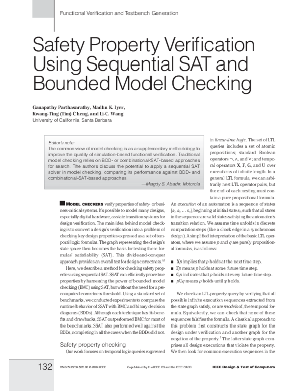 Pdf Safety Property Verification Using Sequential Sat And Bounded Model Checking 2750