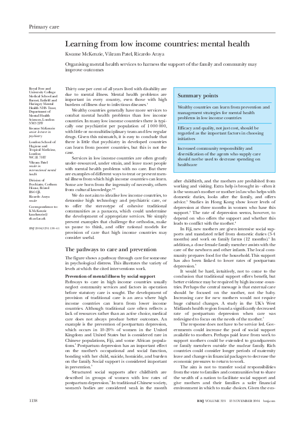 (PDF) Learning from low income countries: mental health