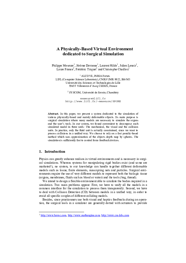 (PDF) A Physically-Based Virtual Environment Dedicated to Surgical Simulation
