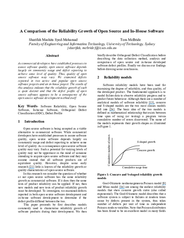 Pdf A Comparison Of The Reliability Growth Of Open Source And In