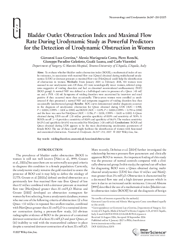 Bladder outlet obstruction index and maximal flow rate during ...