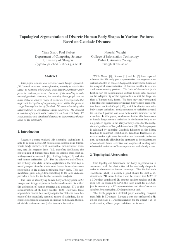 (PDF) Topological Segmentation of Discrete Human Body Shapes in Various Postures Based on ...