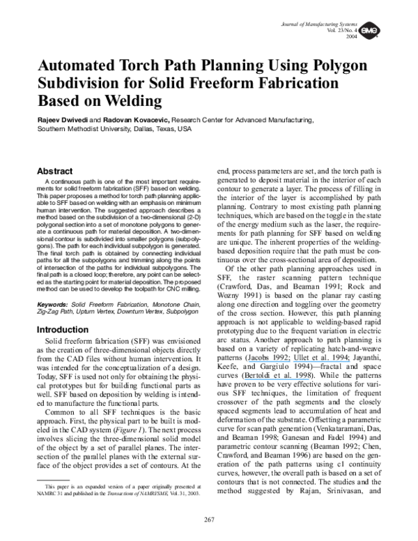 (PDF) Automated torch path planning using polygon subdivision for solid ...