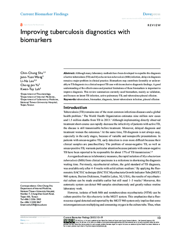 (PDF) Improving tuberculosis diagnostics with biomarkers