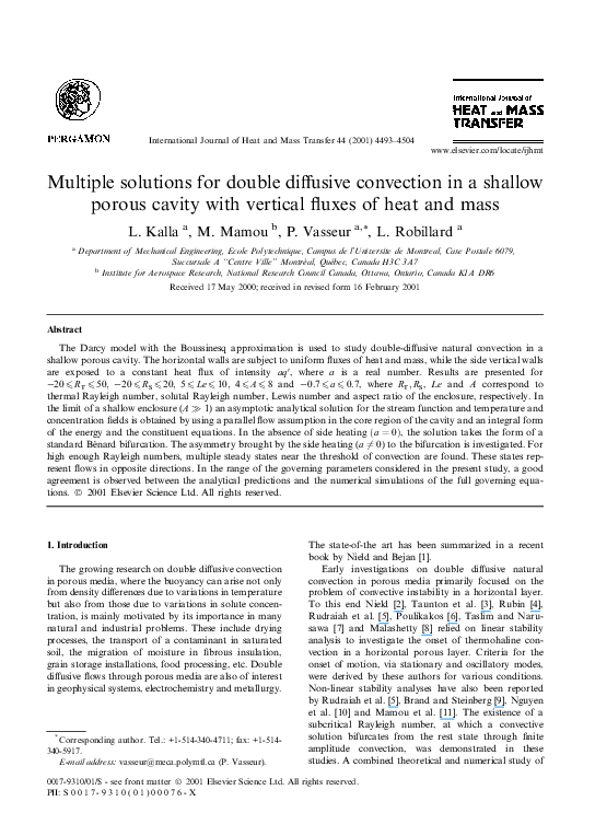 (PDF) Multiple solutions for double-diffusive convection in a vertical porous enclosure