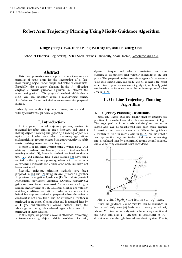 Pdf Robot Arm Trajectory Planning Using Missile Guidance Algorithm