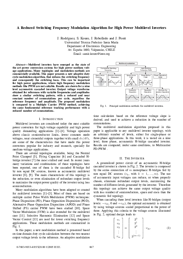 Pdf Reduced Switching Frequency Modulation Algorithm For High Power Multilevel Inverters