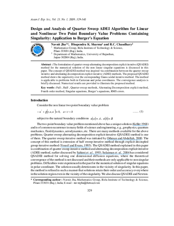 (PDF) Design and Analysis of Quarter Sweep ADEI Algorithm for Linear and Nonlinear Two Point ...
