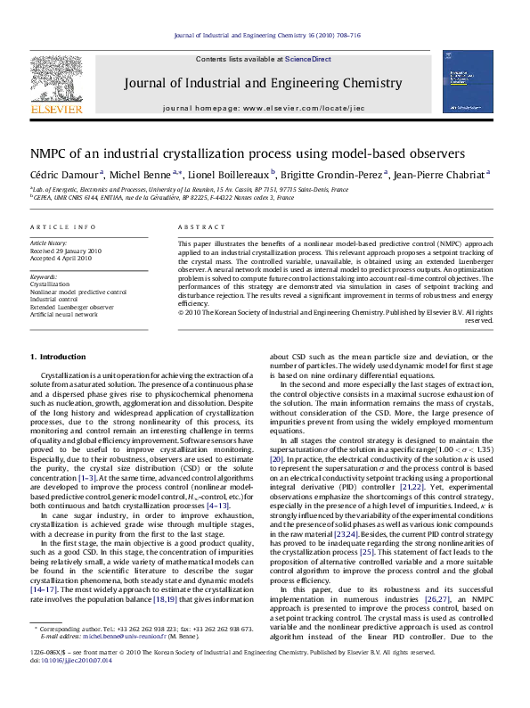 (PDF) NMPC of an industrial crystallization process using model-based observers