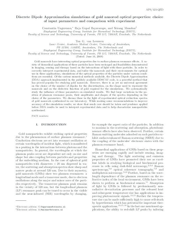 (PDF) Discrete dipole approximation simulations of gold nanorod optical properties: Choice of ...