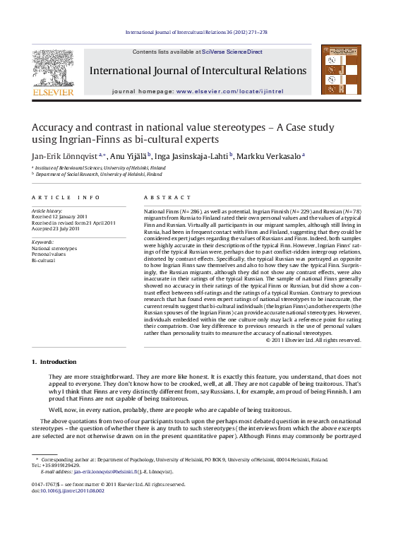 (PDF) Accuracy and contrast in national value stereotypes – A Case ...