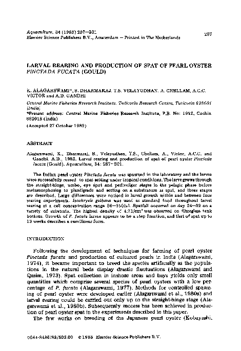 (PDF) Larval rearing and production of spat of pearl oyster Pinctada ...