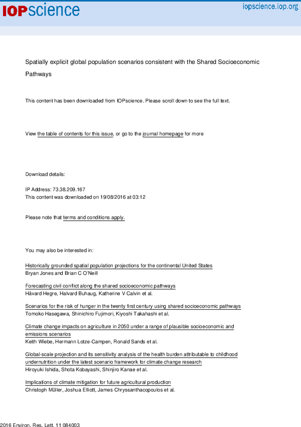 Pdf Spatially Explicit Global Population Scenarios Consistent With The Shared Socioeconomic