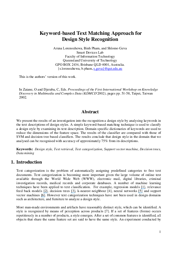 (PDF) Keyword-based Text Matching Approach for Design Style Recognition