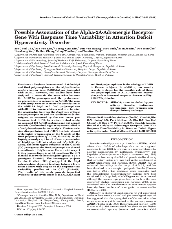 (PDF) Possible association of the alpha-2A adrenergic receptor gene ...