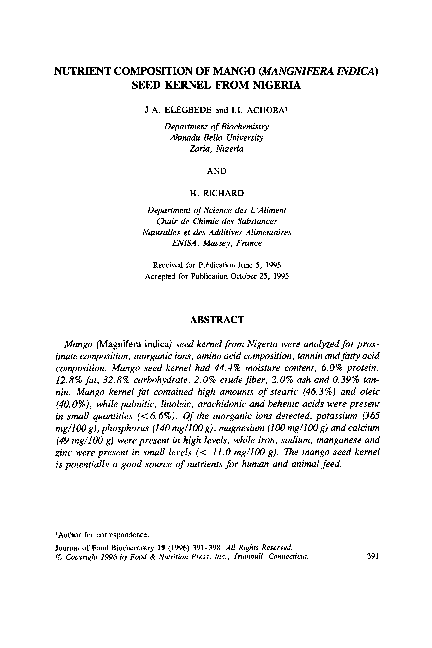 (PDF) Nutrient Composition of Mango (Mangnifera Indica) Seed Kernel ...