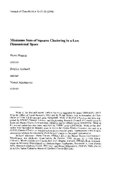 Pdf Minimum Sum Of Squares Clustering In A Low Dimensional Space