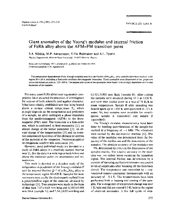 (PDF) Giant anomalies of the Young's modulus and internal friction of ...