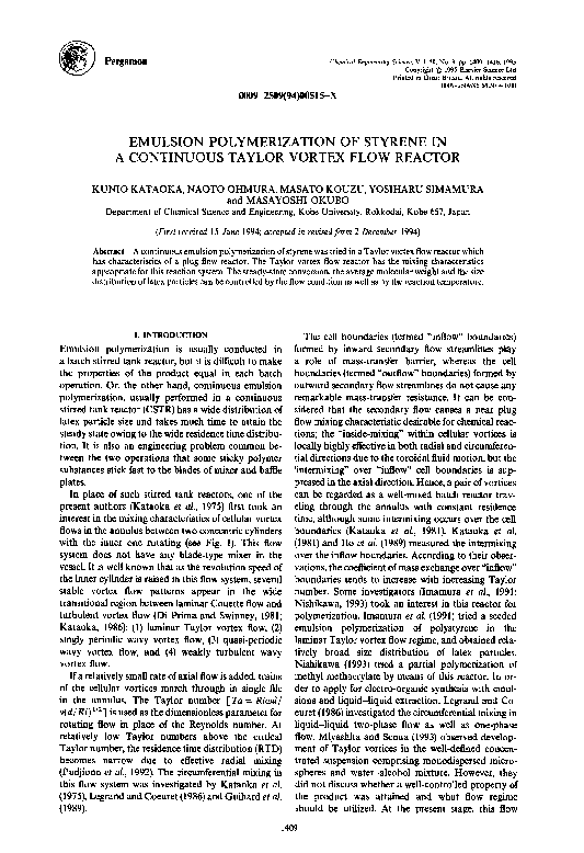(PDF) Emulsion polymerization of styrene in a continuous Taylor vortex ...
