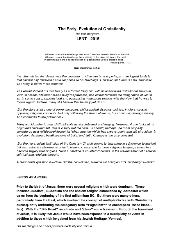 (DOC) The Early Evolution of Christianity