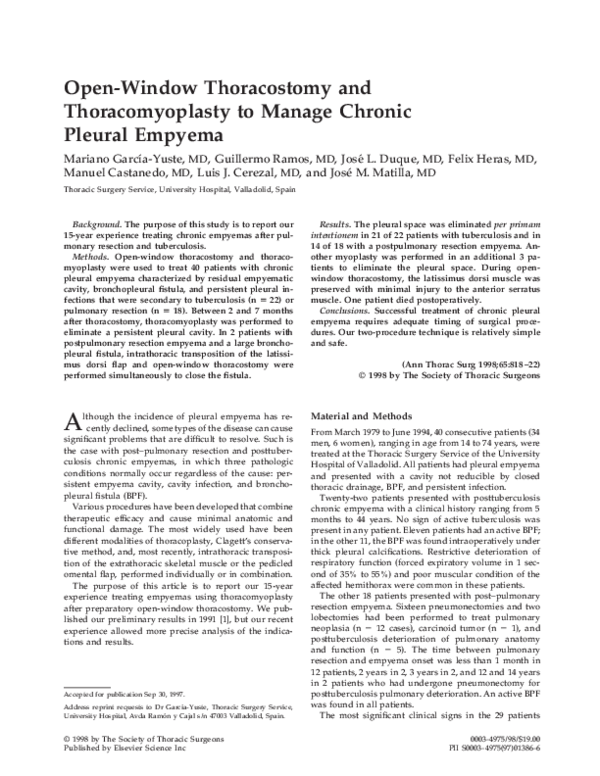 (PDF) Open-Window Thoracostomy and Thoracomyoplasty to Manage Chronic ...