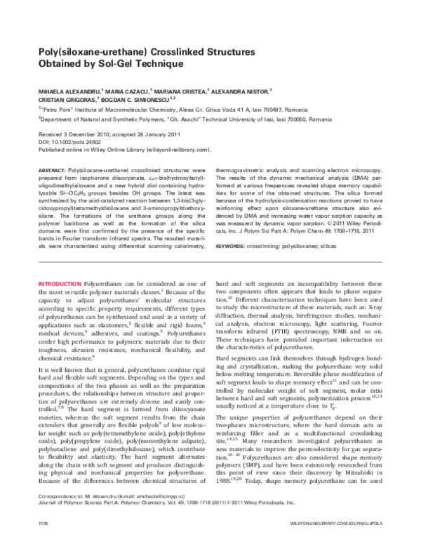 (PDF) Poly(siloxane-urethane) crosslinked structures obtained by sol ...