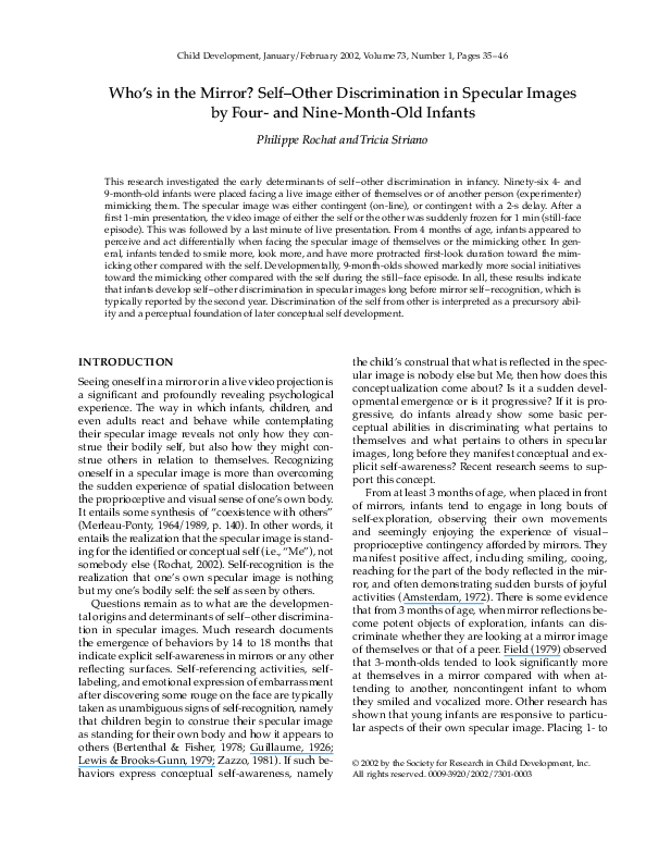 (PDF) Who's in the Mirror? Self-Other Discrimination in Specular Images ...