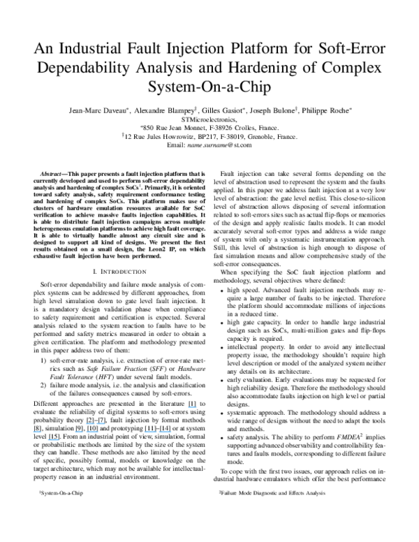 (PDF) An industrial fault injection platform for soft-error dependability analysis and hardening ...