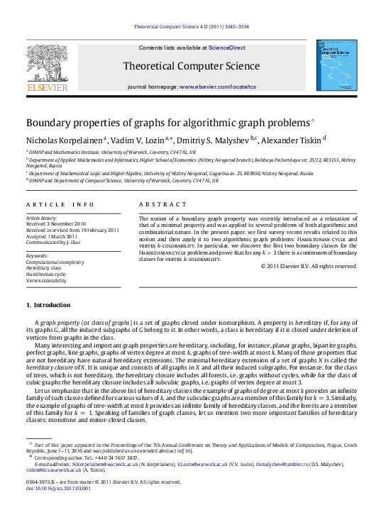 (PDF) Boundary properties of graphs for algorithmic graph problems