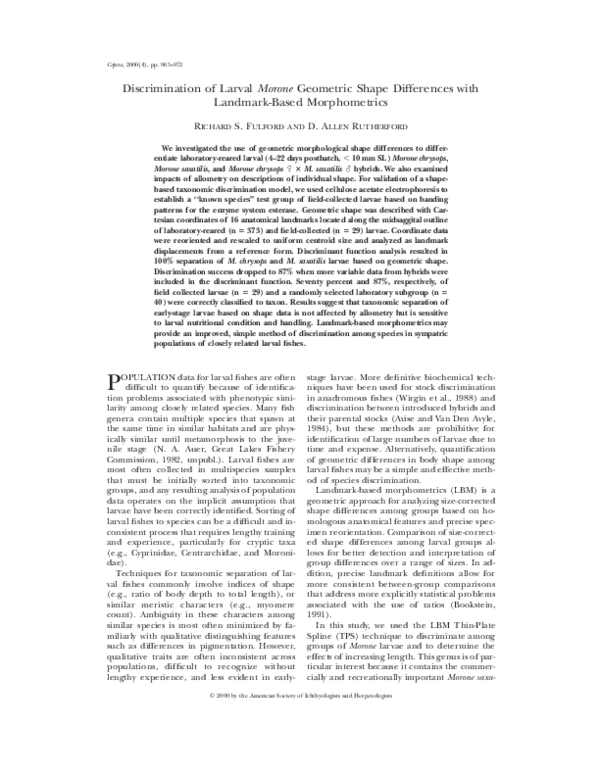(PDF) Discrimination of Larval Morone Geometric Shape Differences with Landmark-Based ...