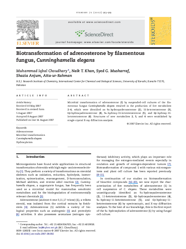 (PDF) Biotransformation of adrenosterone by filamentous fungus ...