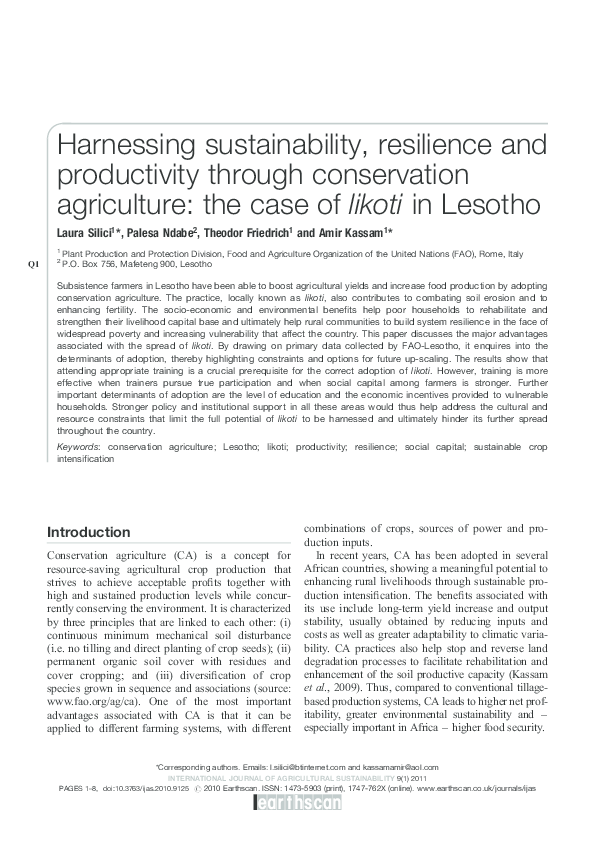 (PDF) Harnessing sustainability, resilience and productivity through ...