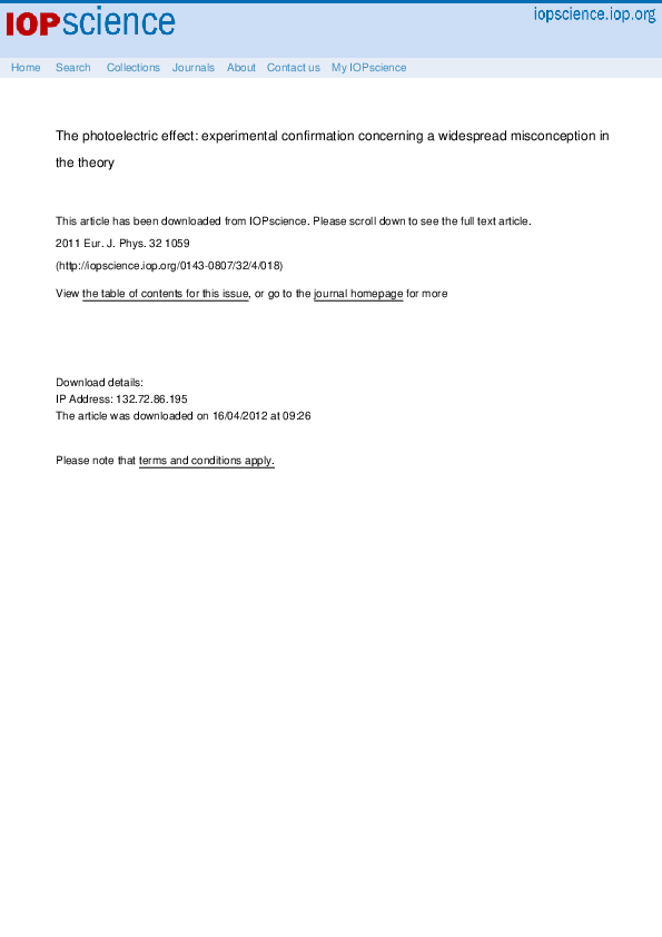 Pdf The Photoelectric Effect Experimental Confirmation Concerning A
