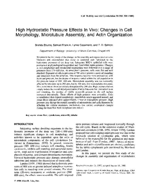 (PDF) High hydrostatic pressure effects in vivo: Changes in cell ...