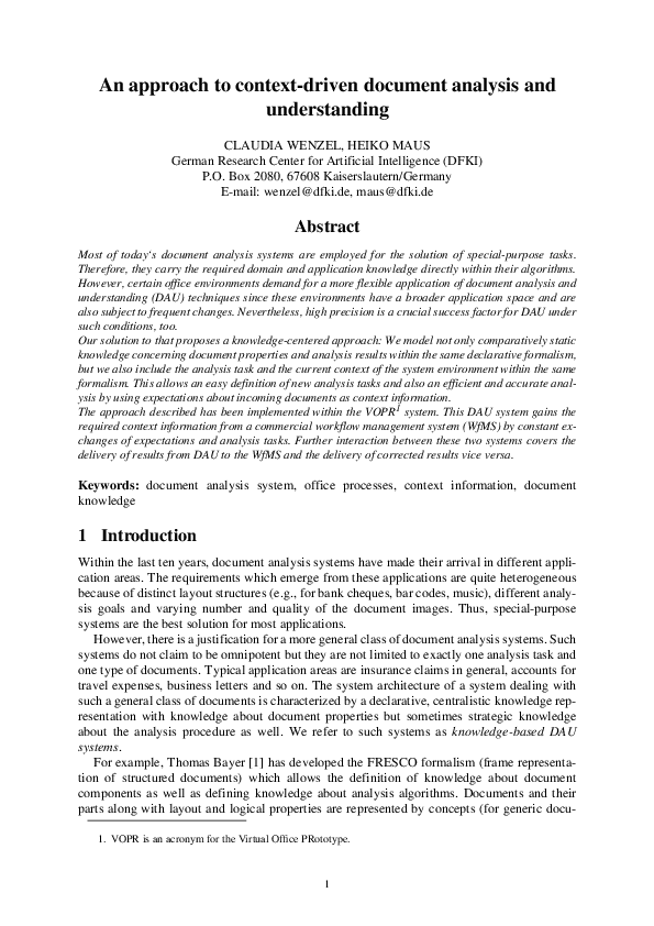 (PDF) An approach to context-driven document analysis and understanding