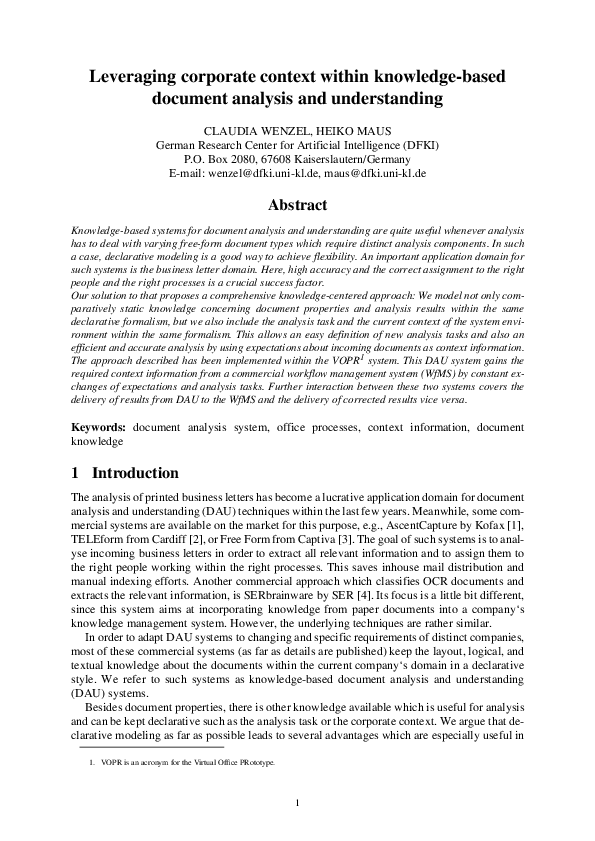 (PDF) Leveraging corporate context within knowledge-based document analysis and understanding